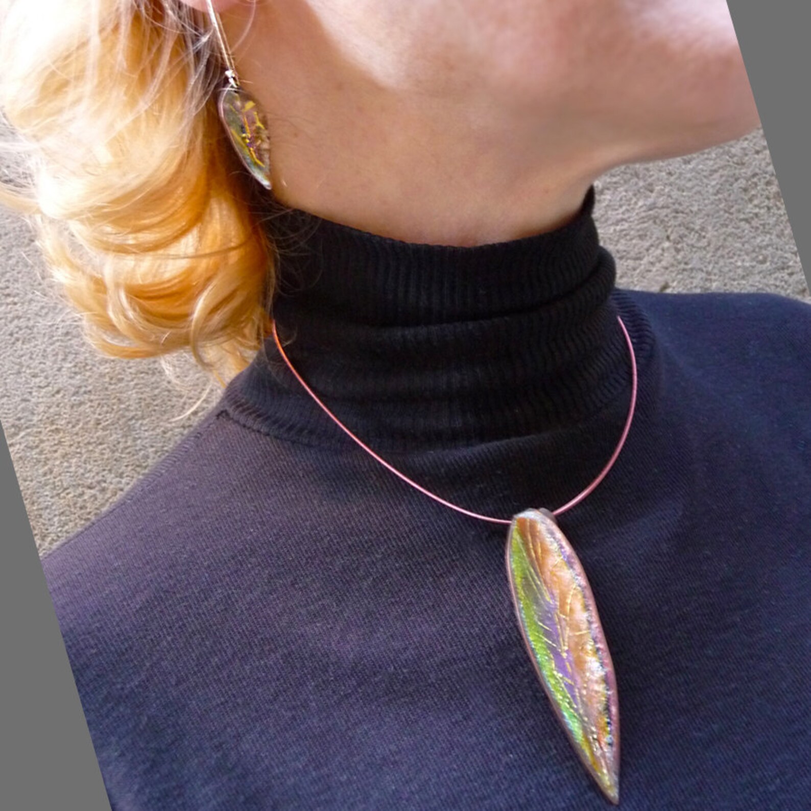 Leaf Pendant. Matte Opal Enamel Gold Insertions - Etsy