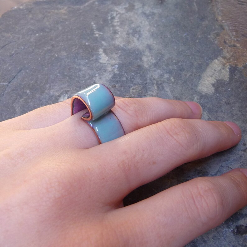 Light Turquoise Blue Opal Enamel Vault Ring. Bright Purple - Etsy UK