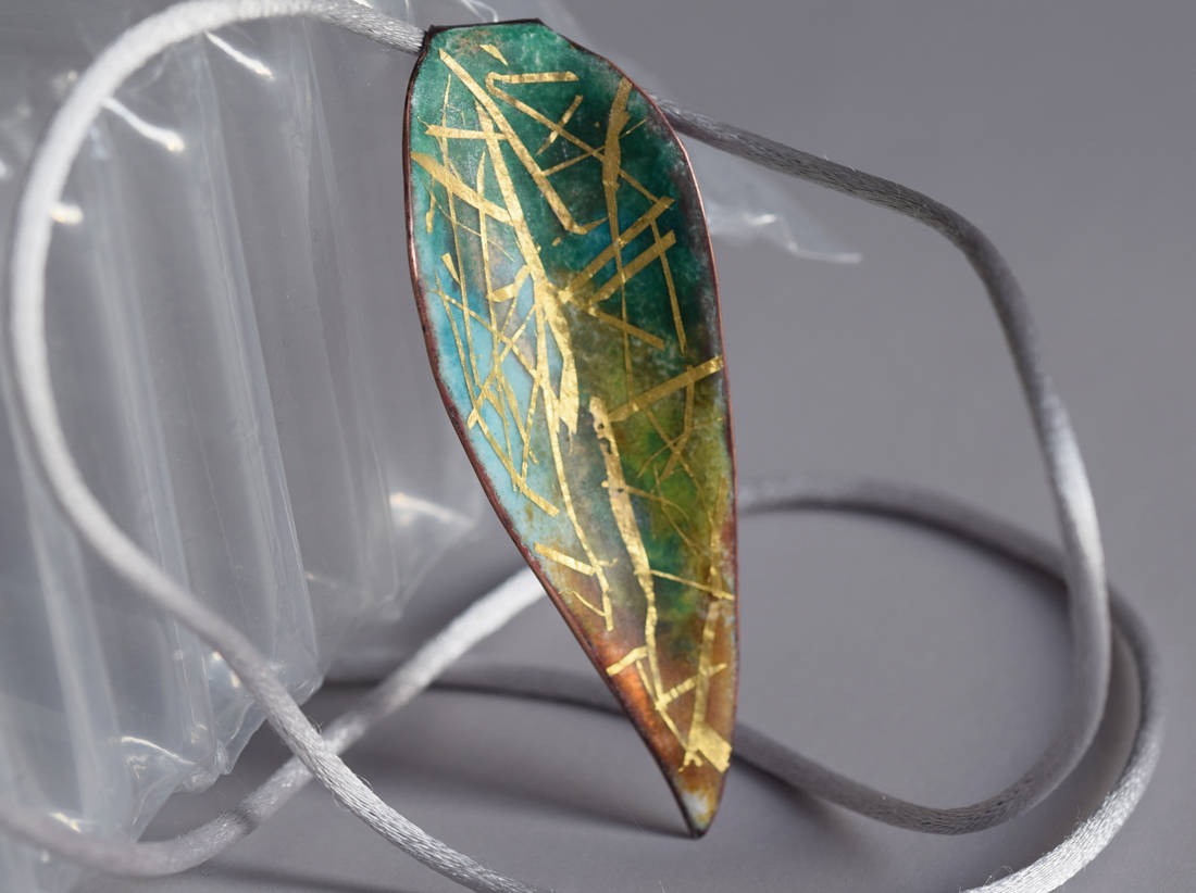 Leaf Pendant. Matte Opal Enamel Gold Insertions - Etsy