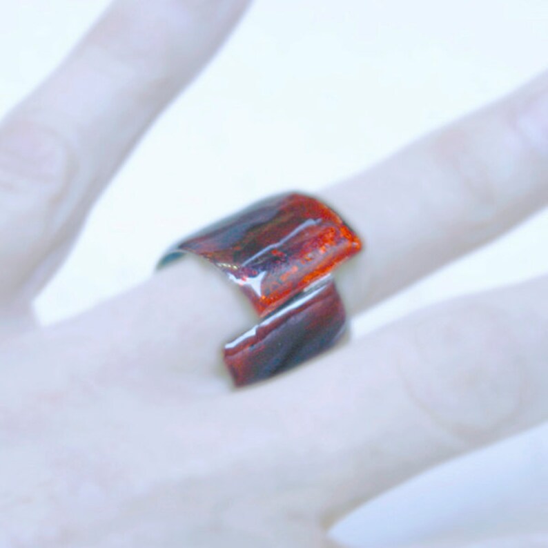 Open Glossy Scarlett Enamel Ring With Gold Inserts - Etsy