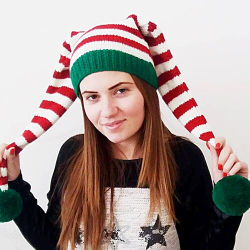 Red Stocking Cap Shoulder Length Fleece Hat Long Christmas Elf - Etsy