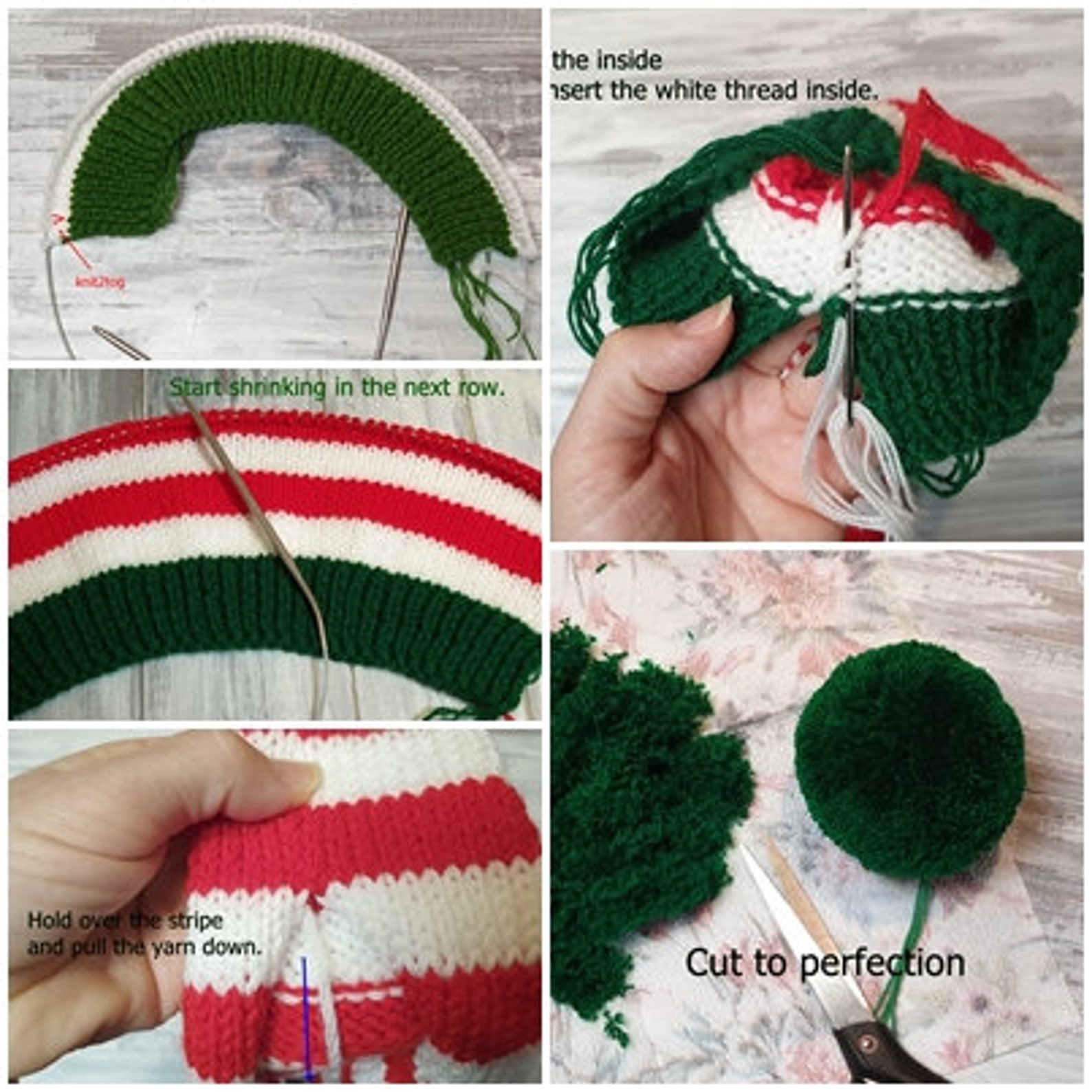 Christmas Elf Hat Knitting Pattern, Long Tail Pom Pom, Newborn to Adult ...