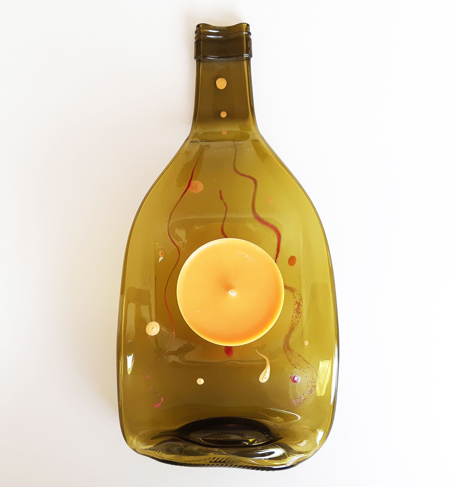 Wine Bottle Art Fused Glass Melted Recycled Handmade Candle Holder Home ...