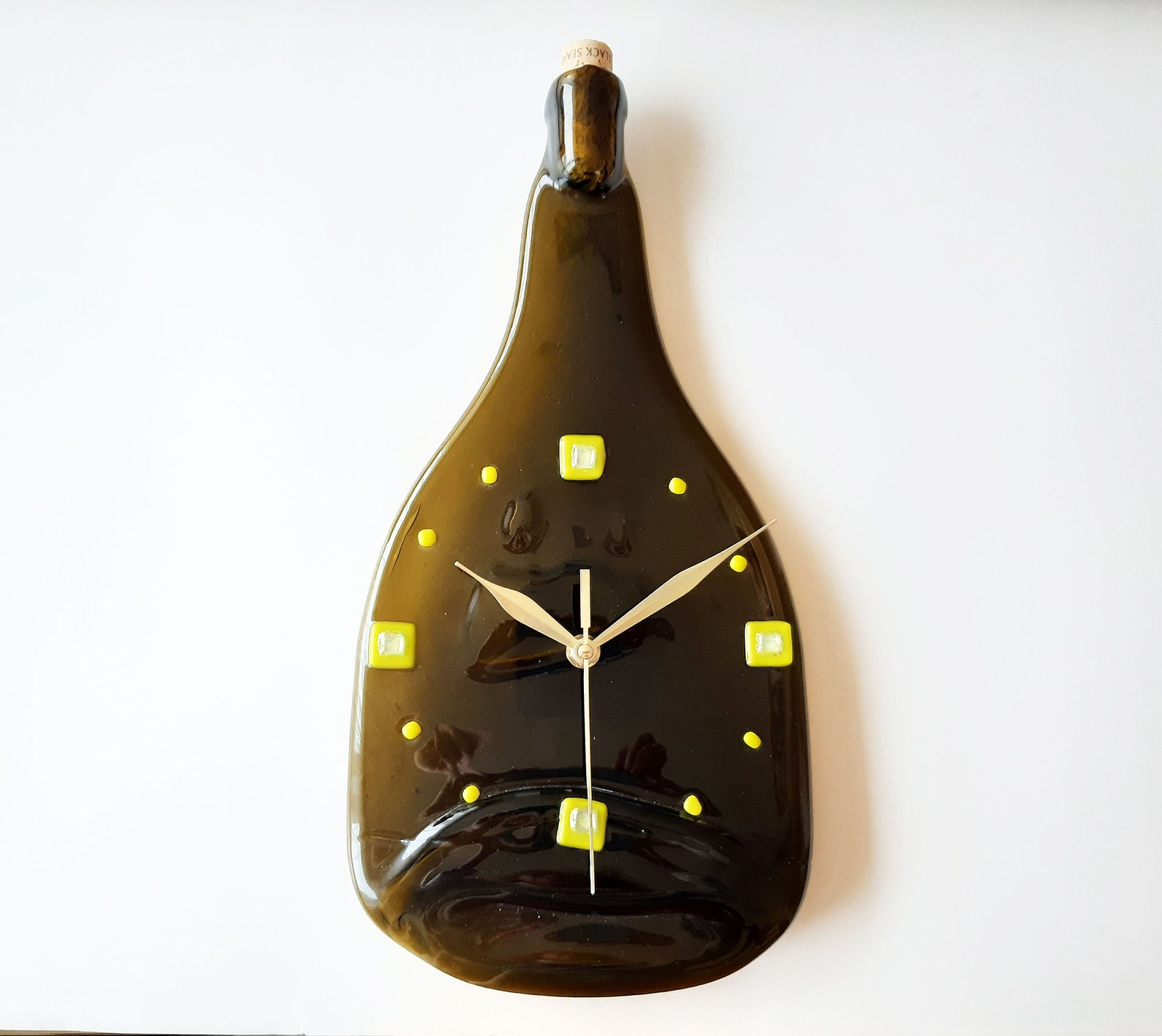 Wall Glass Clock Melted Wine Magnum Bottle Brown Color Kitchen ...