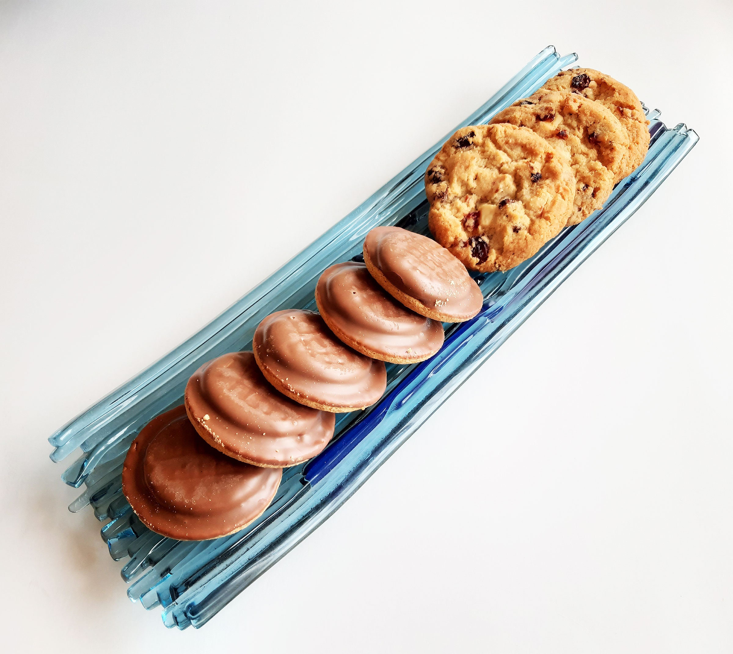 Fused Blue Glass Long Dish Rectangular Serving Plate Decorative Glass ...