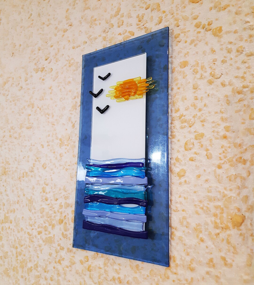 3D Fused Glass Wall Panel Summer Seascape Glass Picture Colorful Glass ...