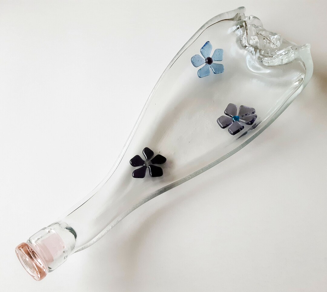 Botella de vino transparente derretida con flores Arte Vidrio Derretido ...