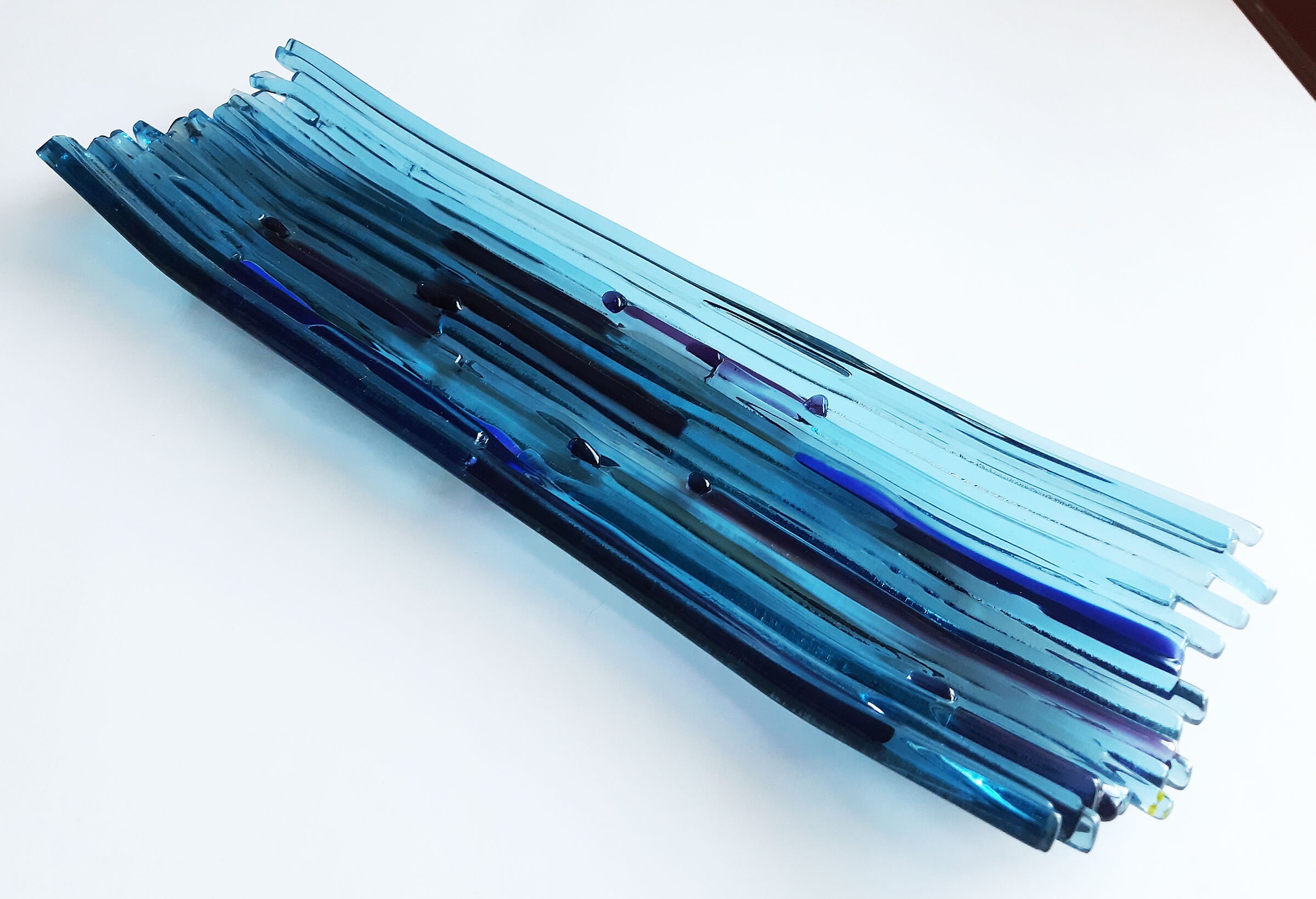 Fused Blue Glass Long Dish Rectangular Serving Plate Decorative Glass ...
