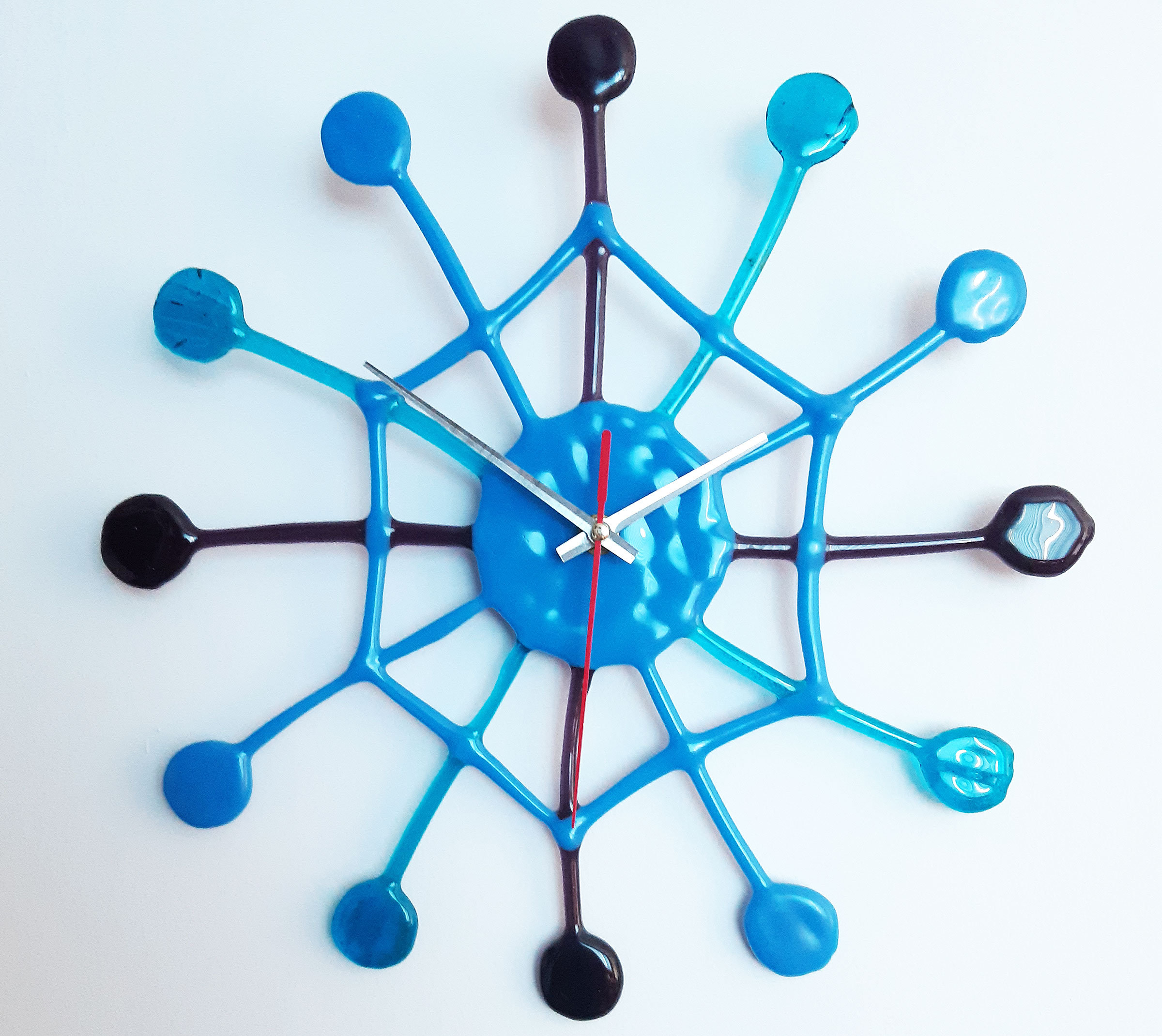 Wall Glass Clock Blue Cobweb Home Decor Fused Glass Modern Art ...