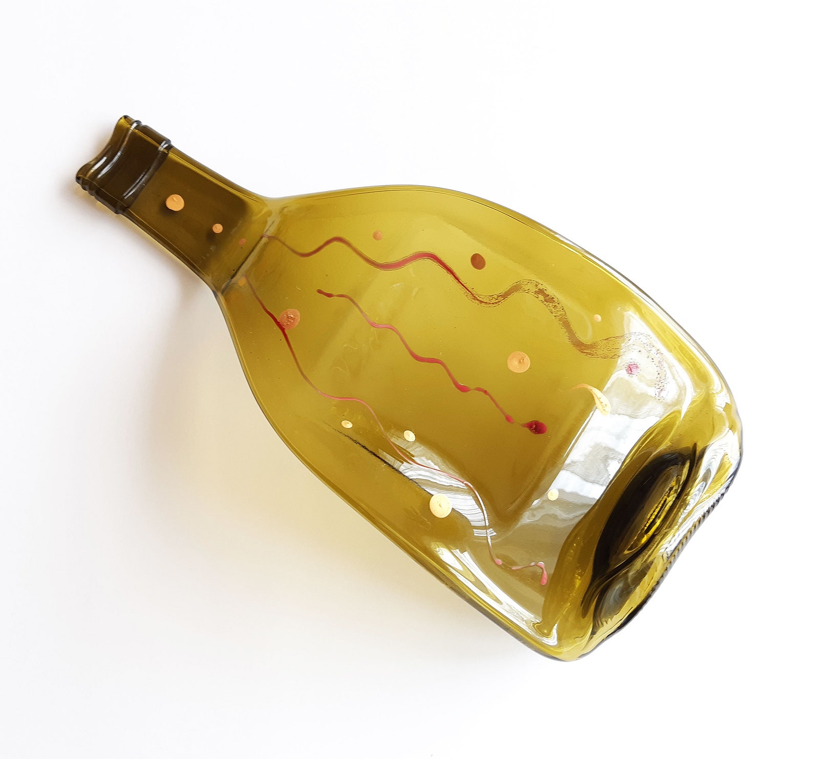 Wine Bottle Art Fused Glass Melted Recycled Handmade Candle Holder Home ...