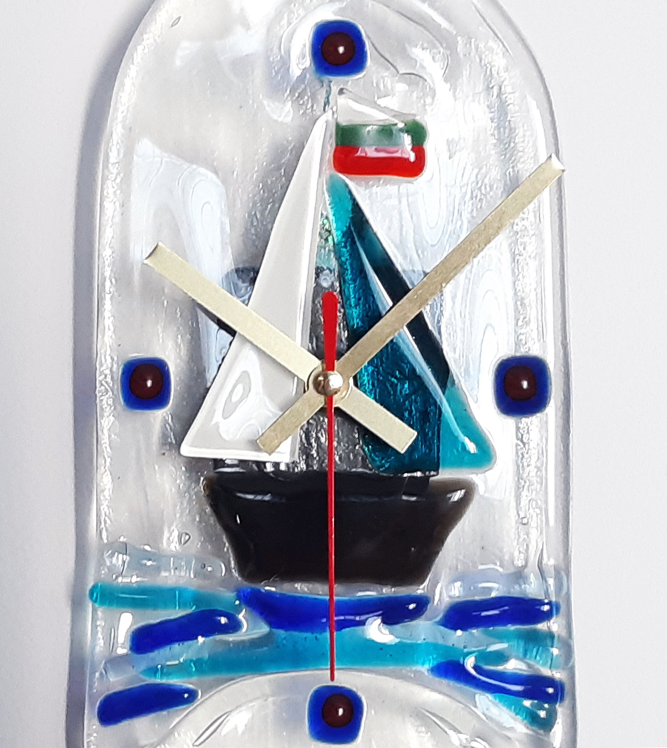 Wall Glass Clock Blue White Boat Home Decor Fused Bottle Modern Art ...