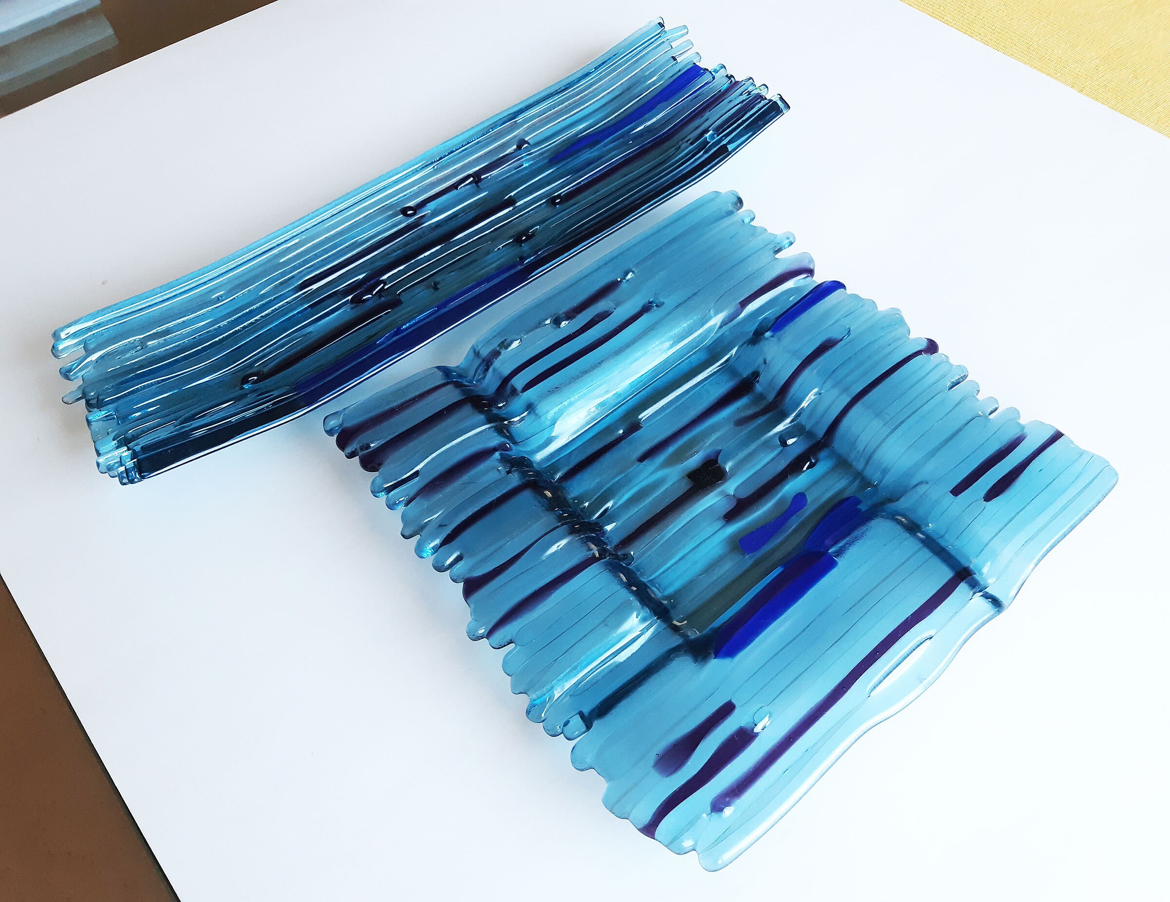 Fused Blue Glass Long Dish Rectangular Serving Plate Decorative Glass ...