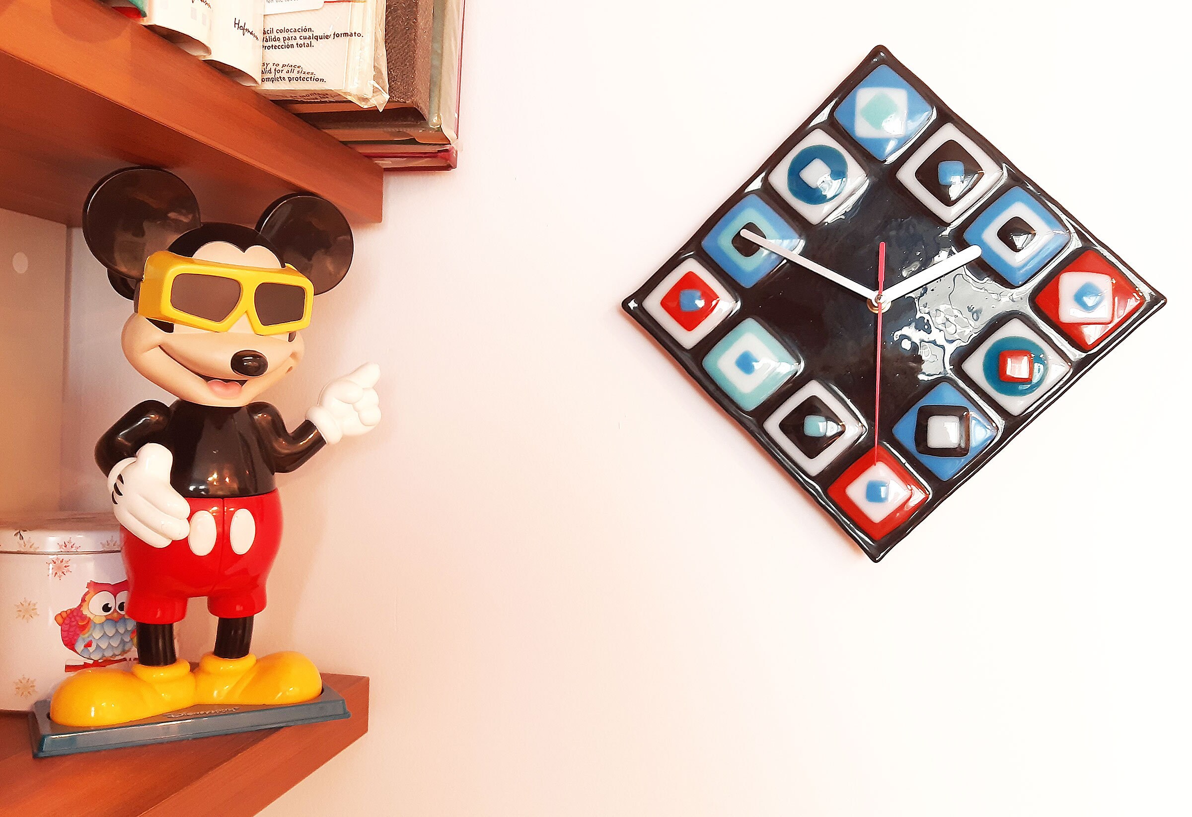 Wall Glass Clock Black Rhombus Blue-red-white Squares Home - Etsy