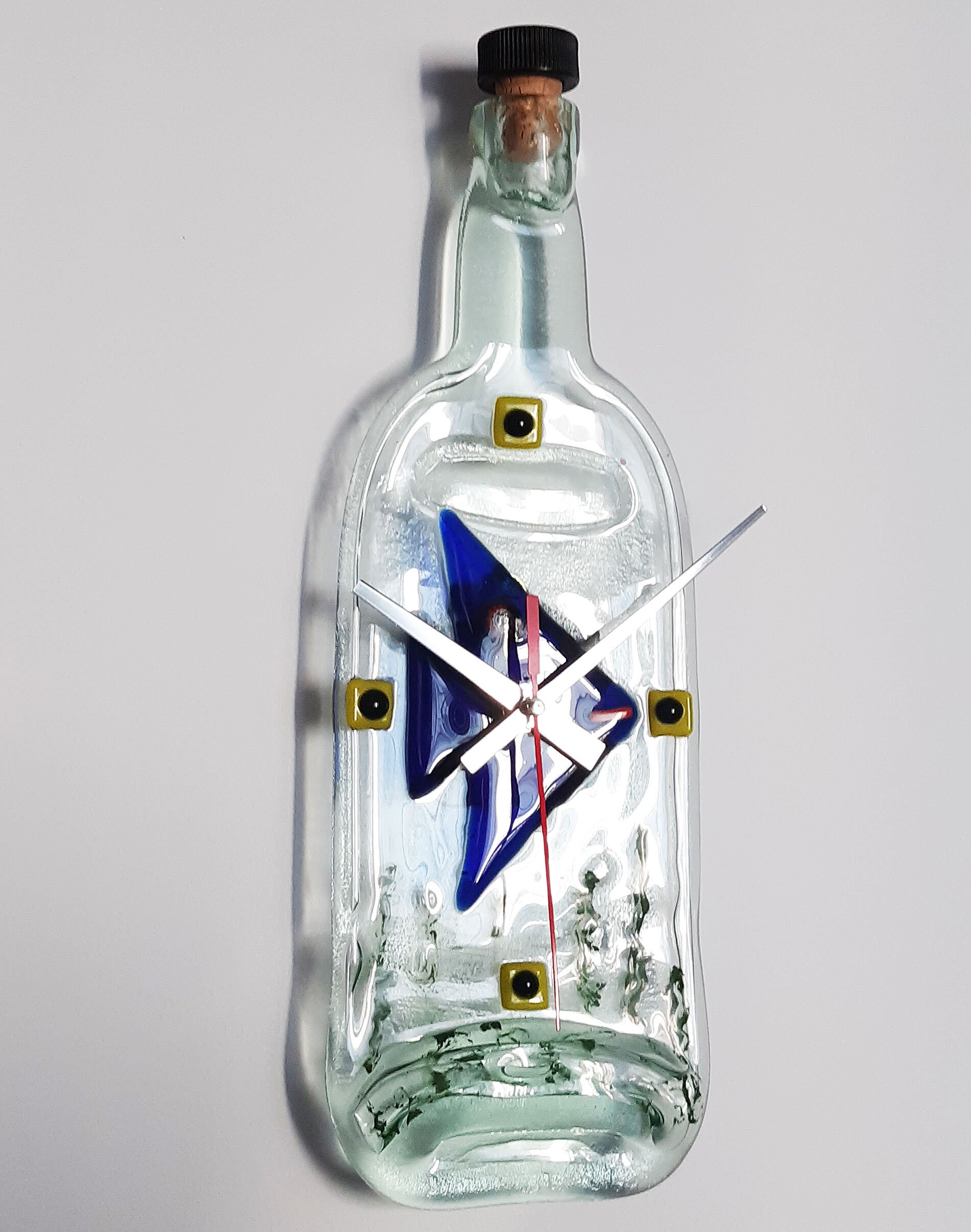 Wall Glass Clock Blue Fish Home Decor Fused Bottle Modern Art ...
