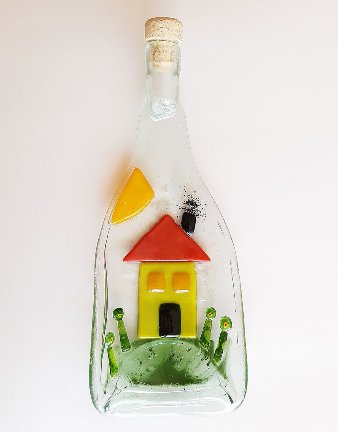 Wine Bottle Art Fused Glass Melted Recycled Dish Tray Spoon - Etsy