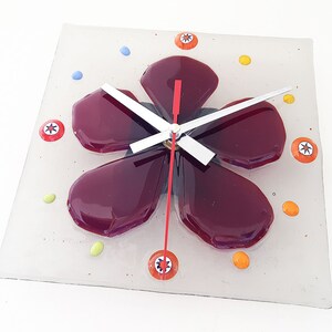 Wall Glass Clock Red Flower Home Decor Fused Modern Art - Etsy