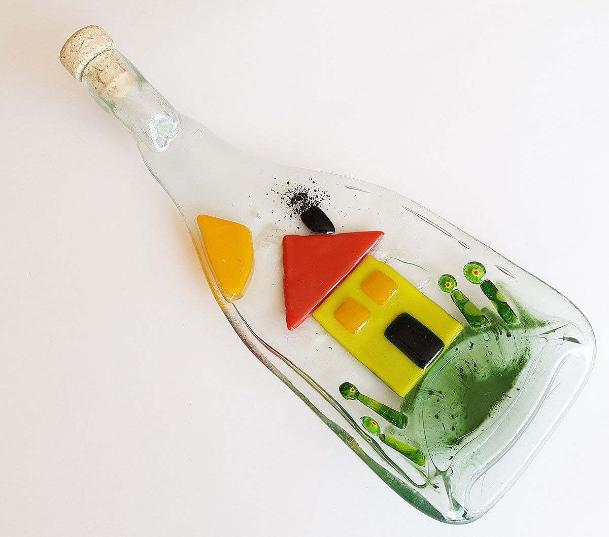 Wine Bottle Art Fused Glass Melted Recycled Dish Tray Spoon Rest Wall ...