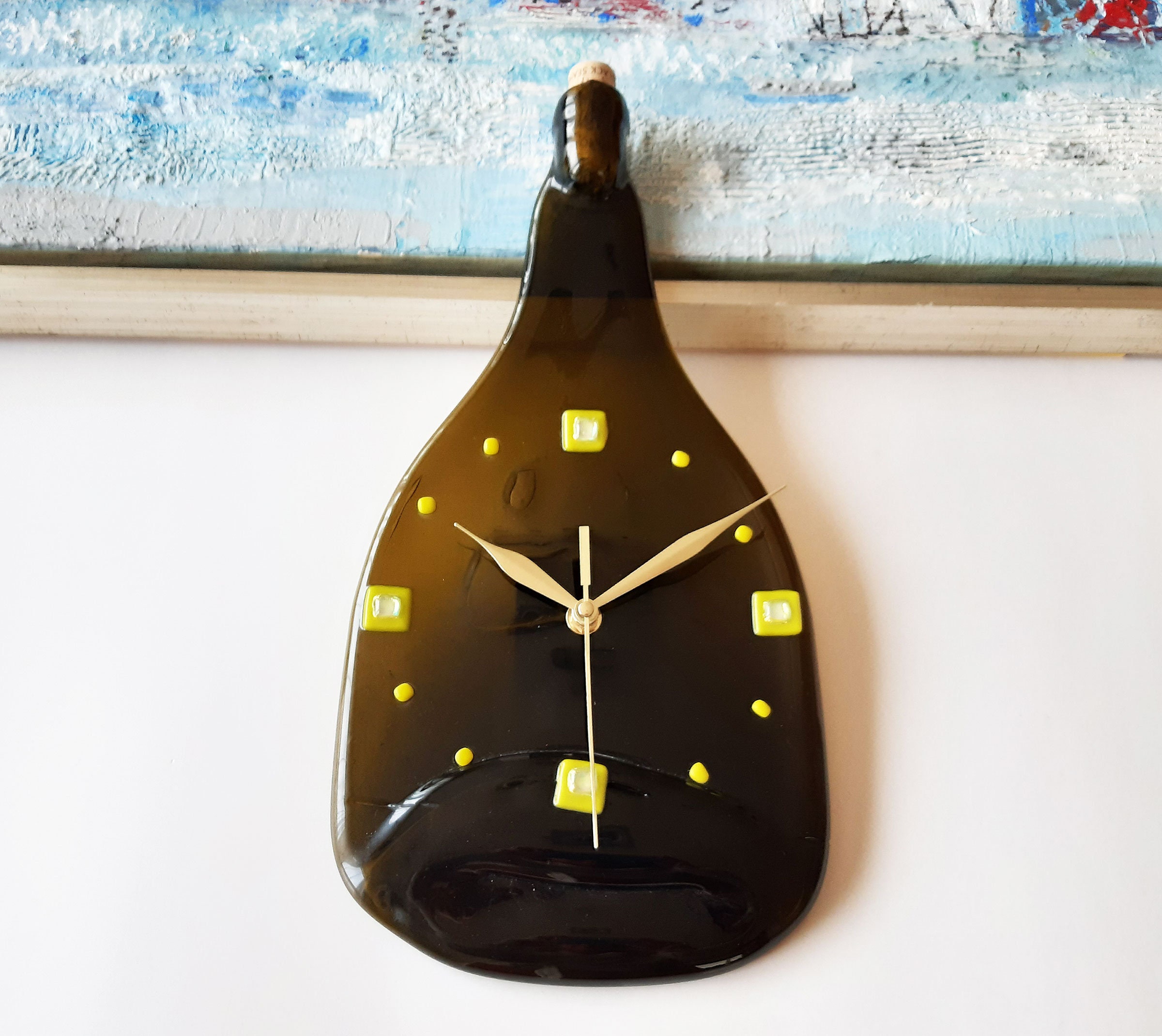 Wall Glass Clock Melted Wine Magnum Bottle Brown Color Kitchen ...