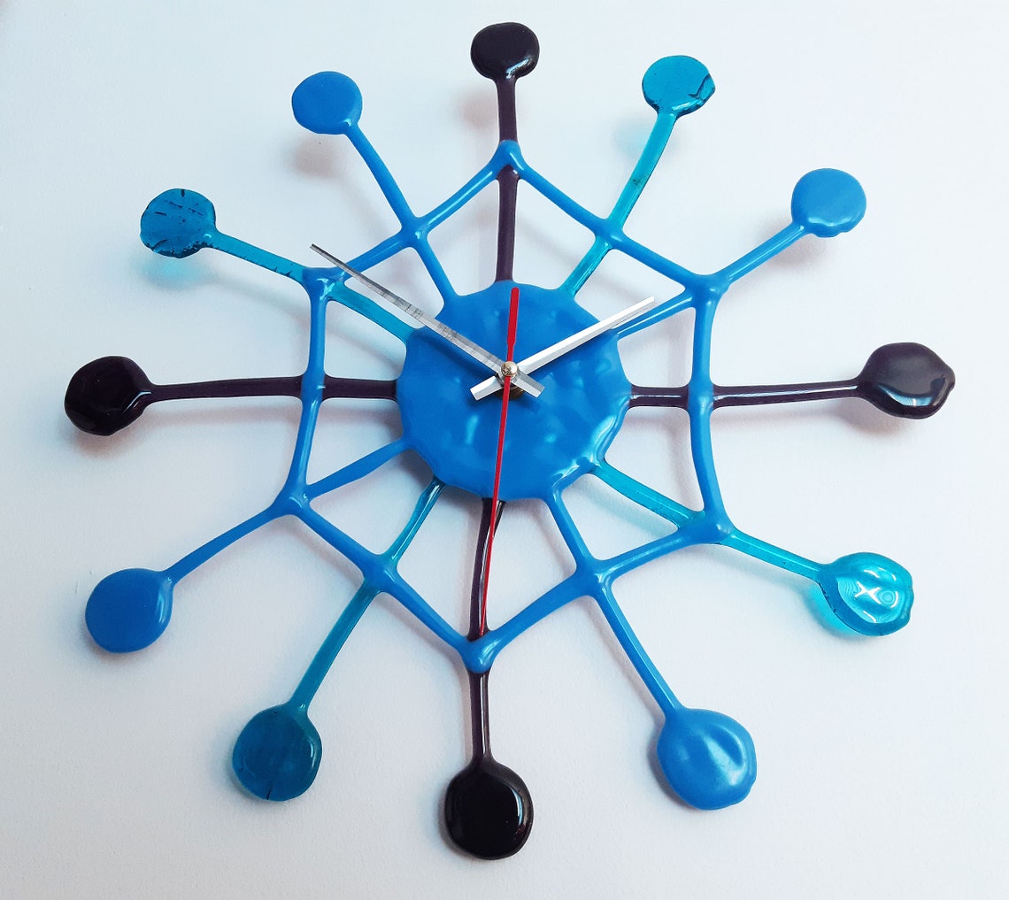 Wall Glass Clock Blue Cobweb Home Decor Fused Glass Modern Art ...