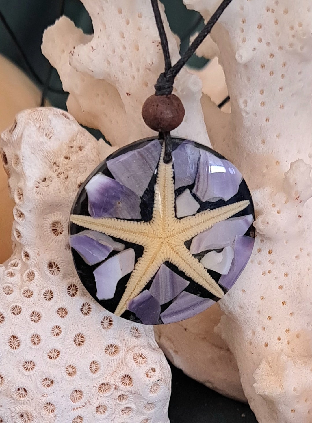 Vintage Starfish Disc Purple Mother of Pearl Pendant , New Old Stock ...
