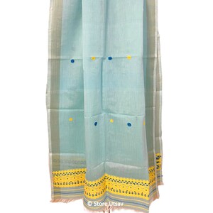Blue Handloom Dupatta Assamese Organic Cotton Eri Silk With Traditional ...