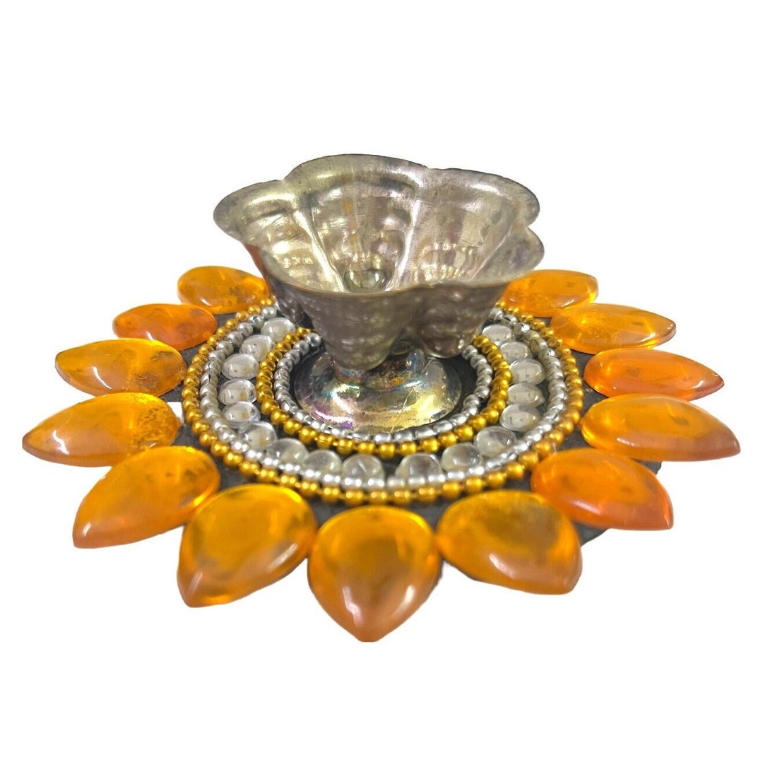 Yellow Floating Diya With Oxidized Metal Alloy Holder Decorated With ...