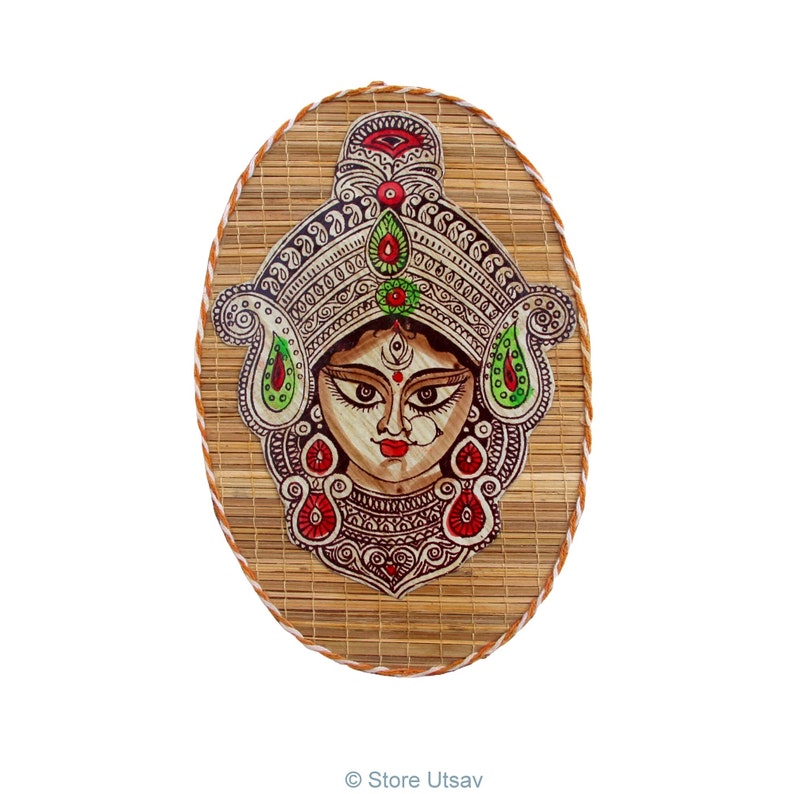 Hindu Goddess Durga Maa Face Painting on Bamboo Paper With Cane Mesh ...