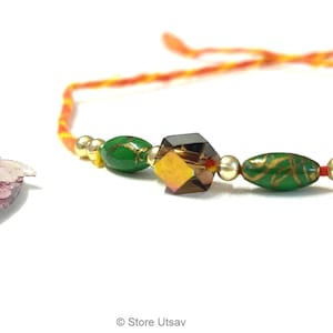 Rakhi Bracelet String With Green Glass Beads + Tika | Green Wristband ...