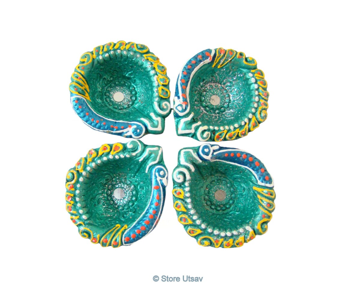 Buy Green Diya Terracotta Round Floral Medium Size Clay Candle Online ...