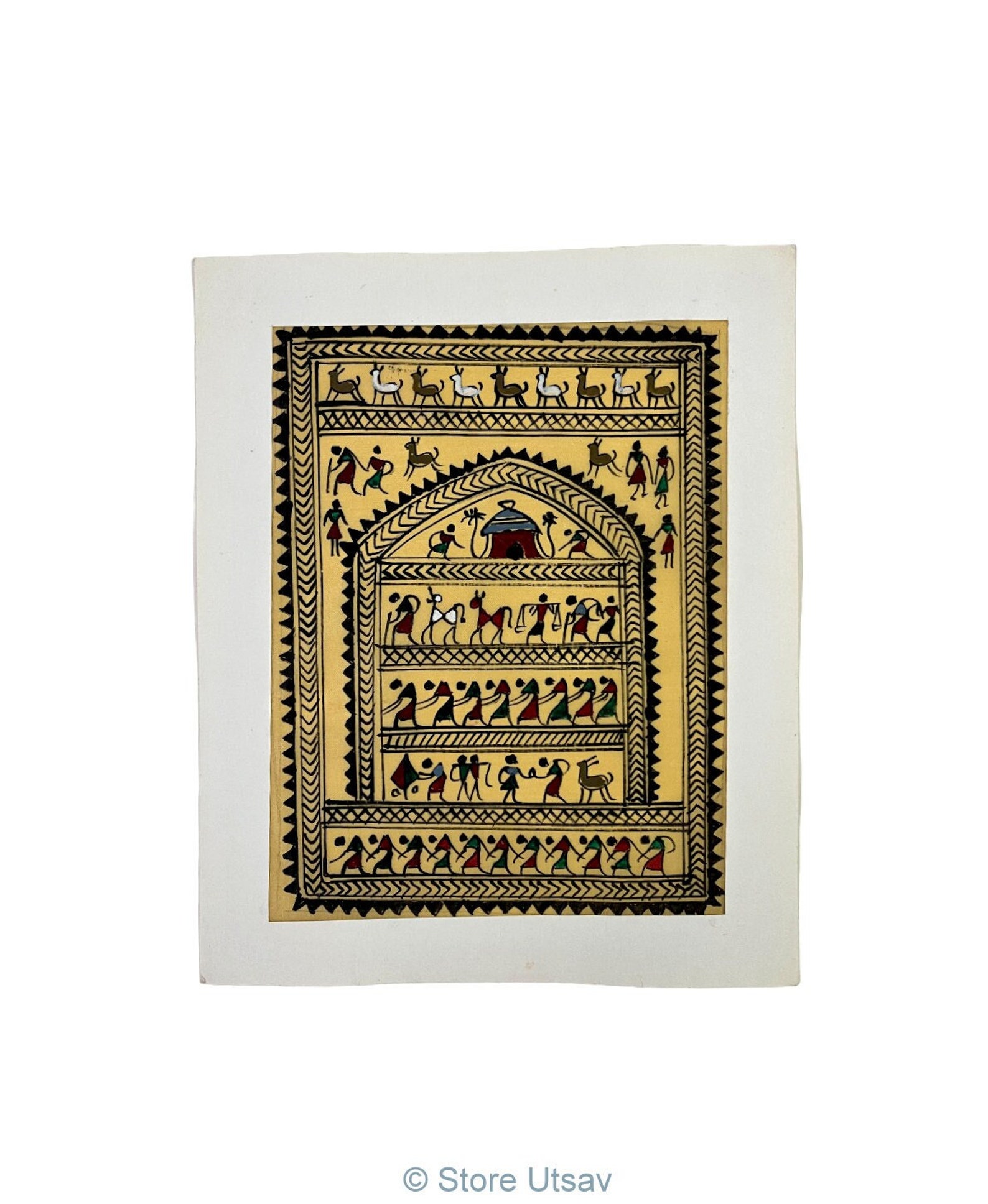 Pattachitra Painting Saura Village Life Theme on Tussar Silk With Paper ...