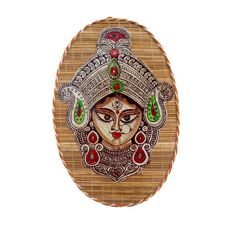 Hindu Goddess Durga Maa Face Painting on Bamboo Paper With Cane Mesh ...