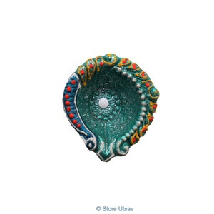 Buy Green Diya Terracotta Round Floral Medium Size, Tealight Candle ...