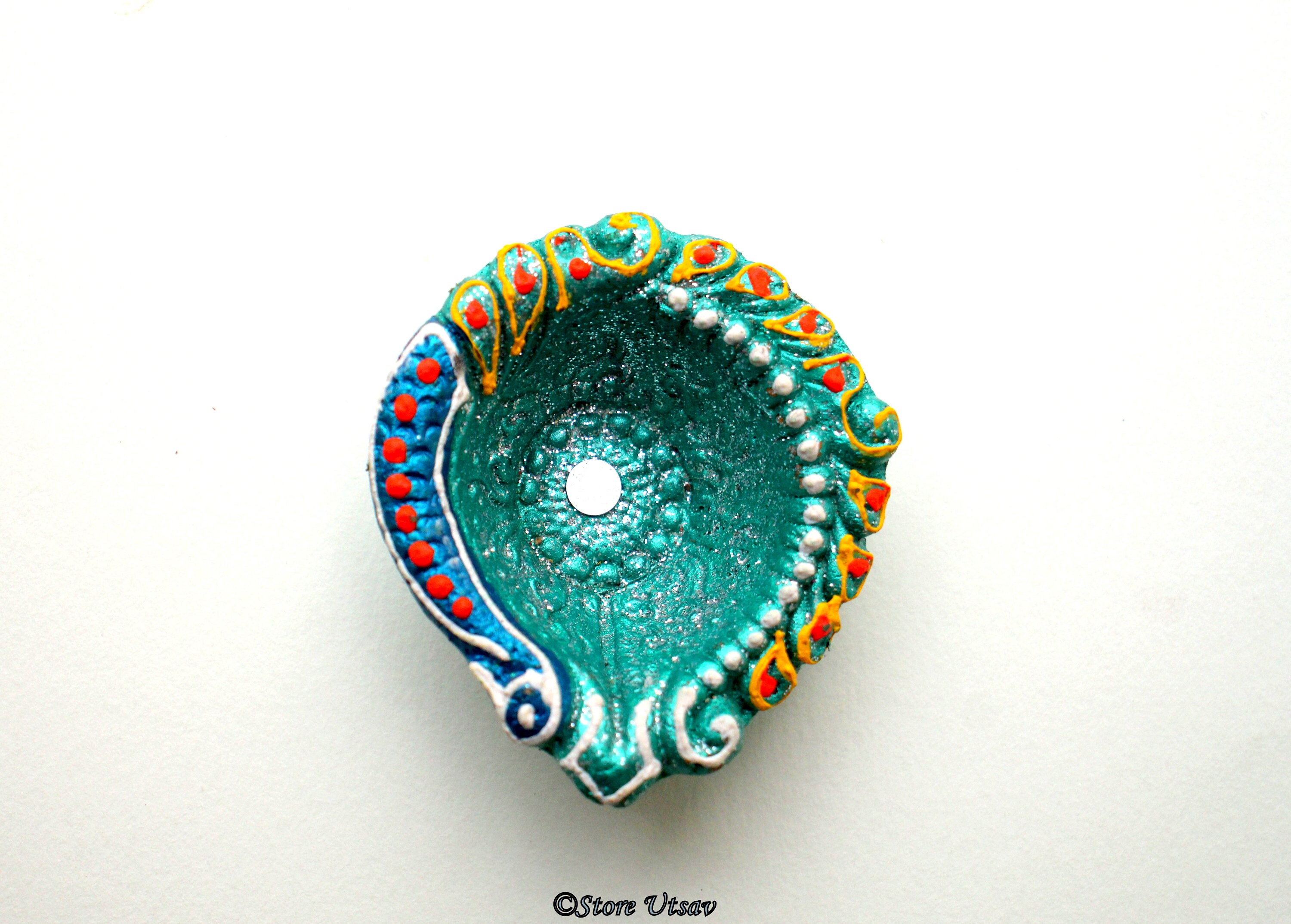 Buy Green Diya Terracotta Round Floral Medium Size, Tealight Candle ...