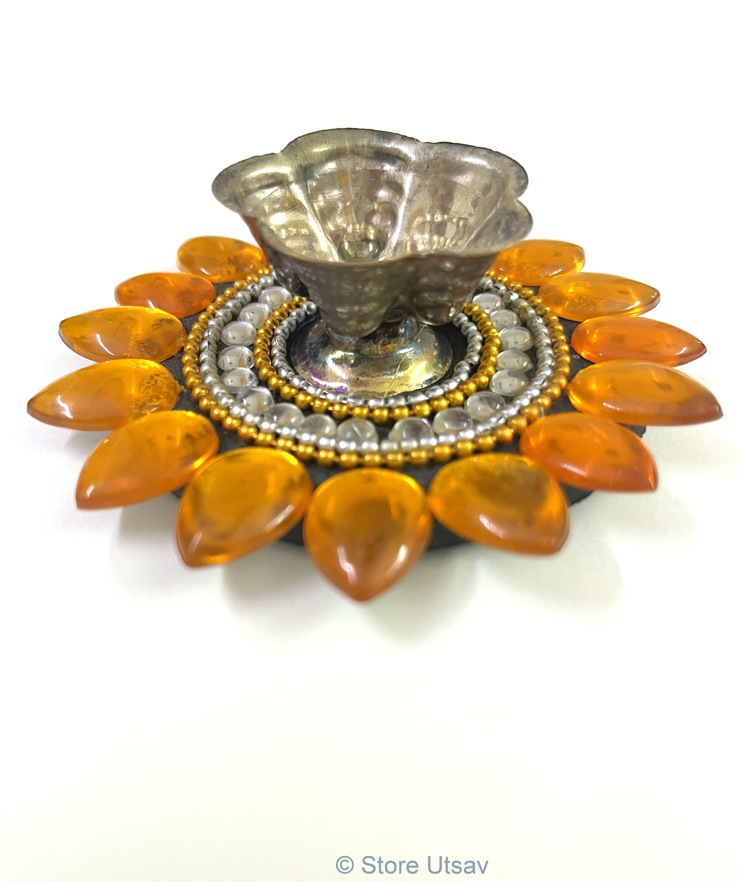 Yellow Floating Diya With Oxidized Metal Alloy Holder - Etsy