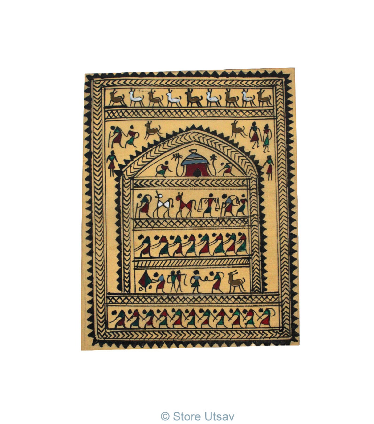 Pattachitra Painting Saura Village Life Theme on Tussar Silk With Paper ...