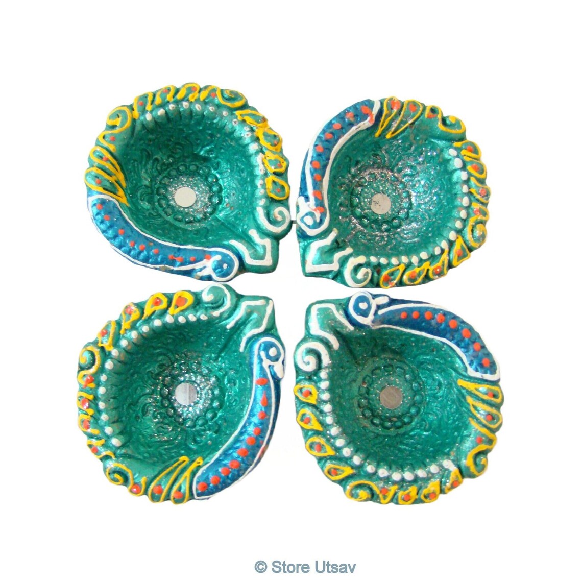 Buy Green Diya Terracotta Round Floral Medium Size, Tealight Candle ...