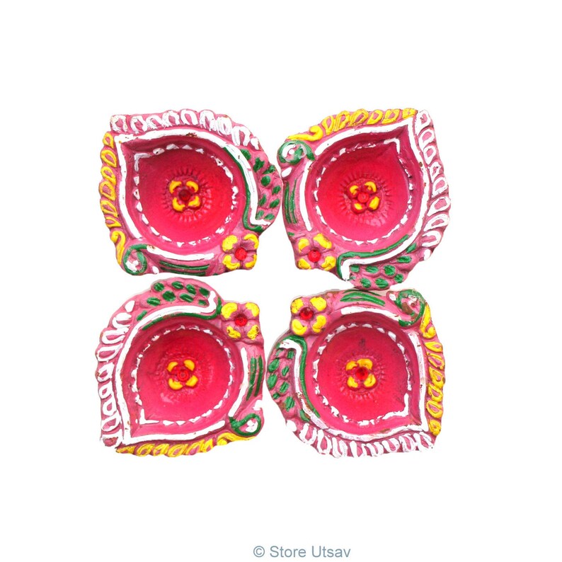 Pink Diya Terracotta Floral Drop Shape, Tealight Candle Holder Clay ...