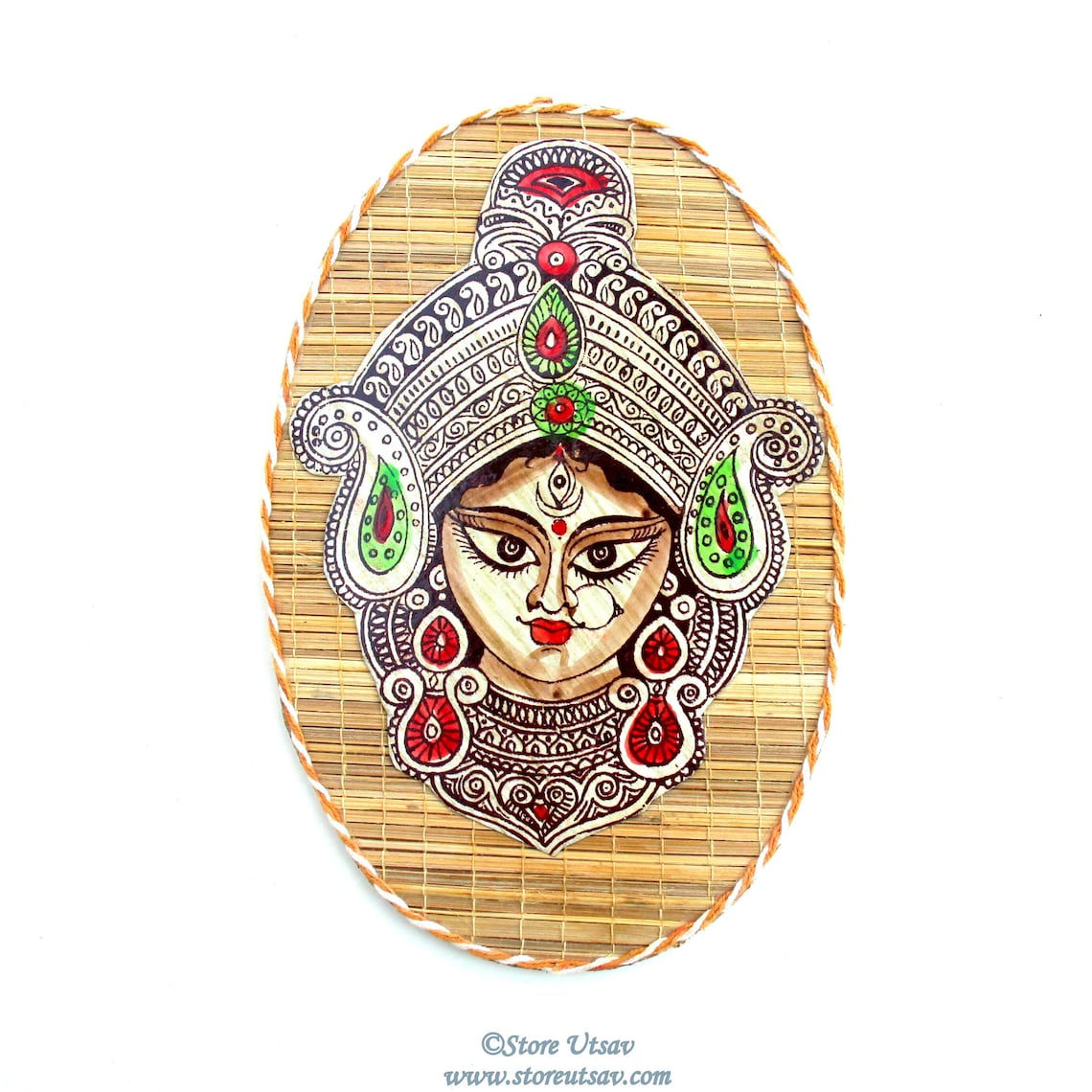 Hindu Goddess Durga Maa Face Painting on Bamboo Paper With Cane Mesh ...