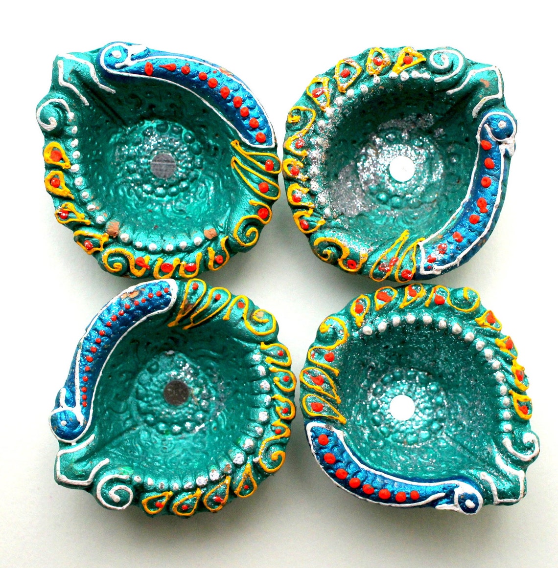 Buy Green Diya Terracotta Round Floral Medium Size, Tealight Candle ...