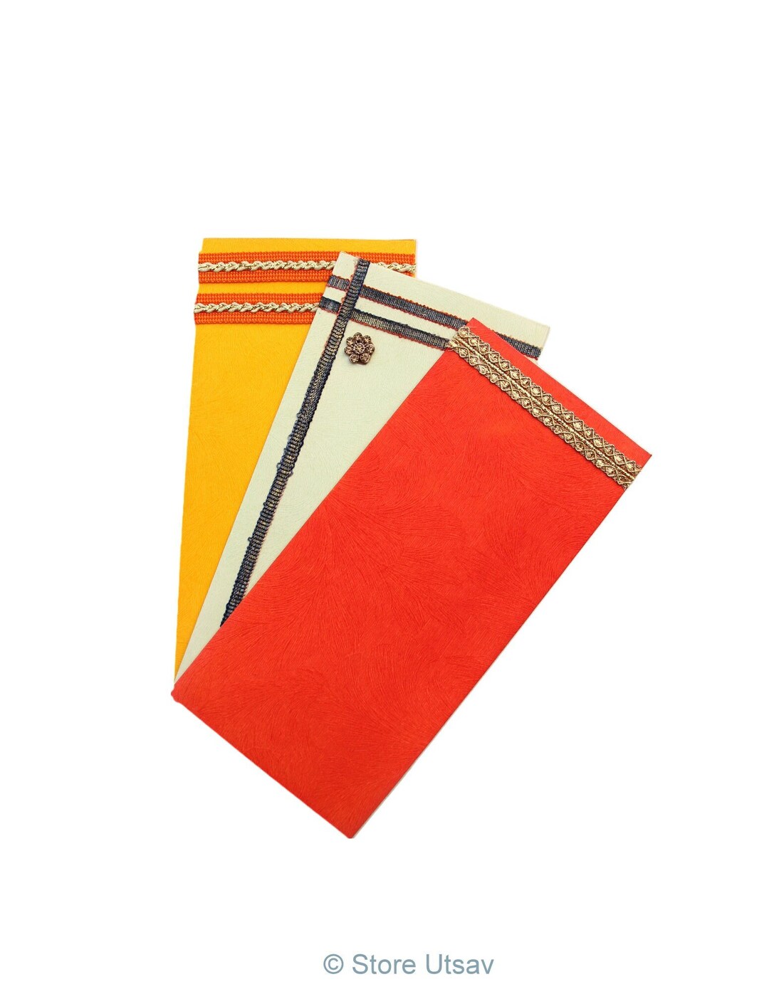 Assorted Envelopes Upcycled Paper Card and Laces-set of 3 | Orange, Tea ...