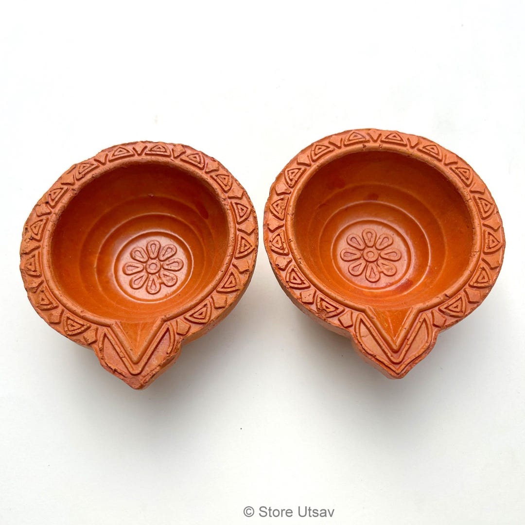 Floral Diya Terracotta Unpainted earthen Red Primer, Clay Candle Holder ...