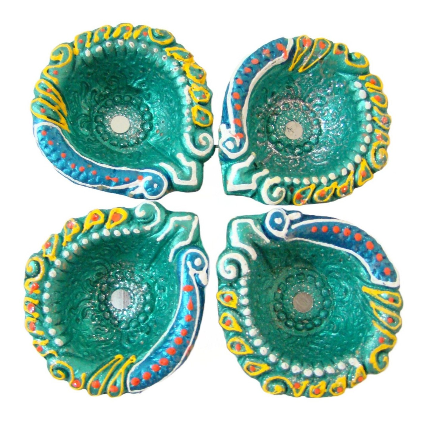 Buy Green Diya Terracotta Round Floral Medium Size, Tealight Candle ...