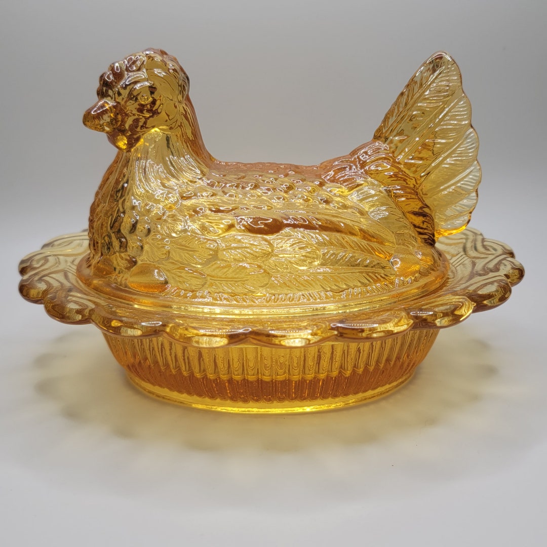 Mosser Glass Amber Gold Hen on Nest Dish - Medium Size - Etsy