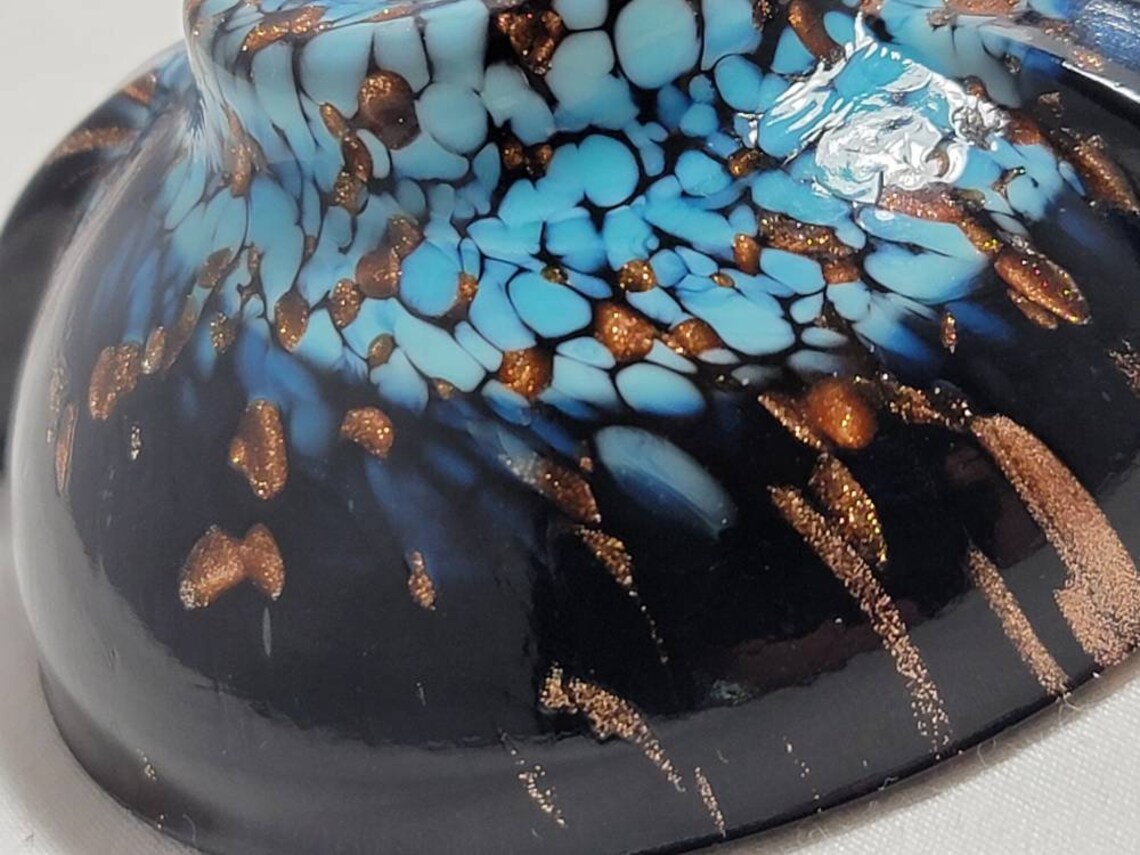 Venetian WEIL Murano Italy Art Glass Ashtray Cobalt Blue With Copper ...