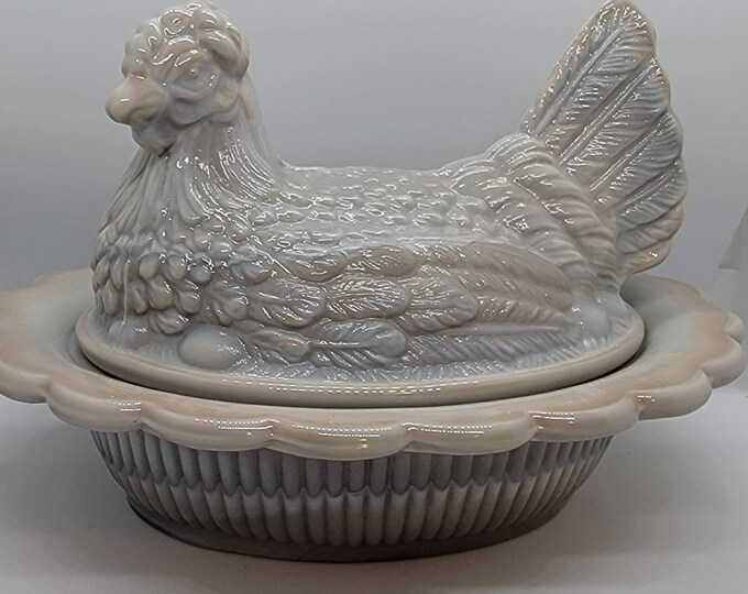 Mosser Glass Gray Slag Marble Hen on Nest Dish - Etsy
