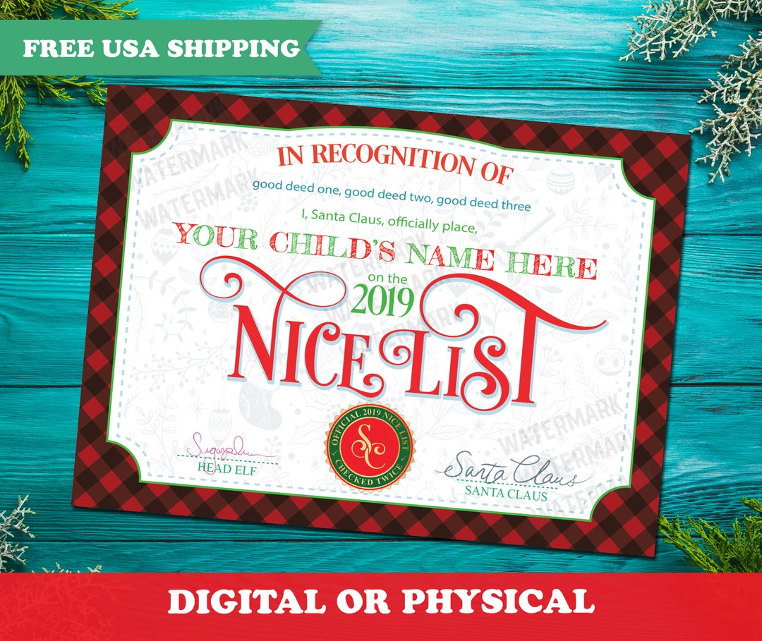 Red Buffalo Plaid Nice List Certificate | DIGITAL OR PHYSICAL ...