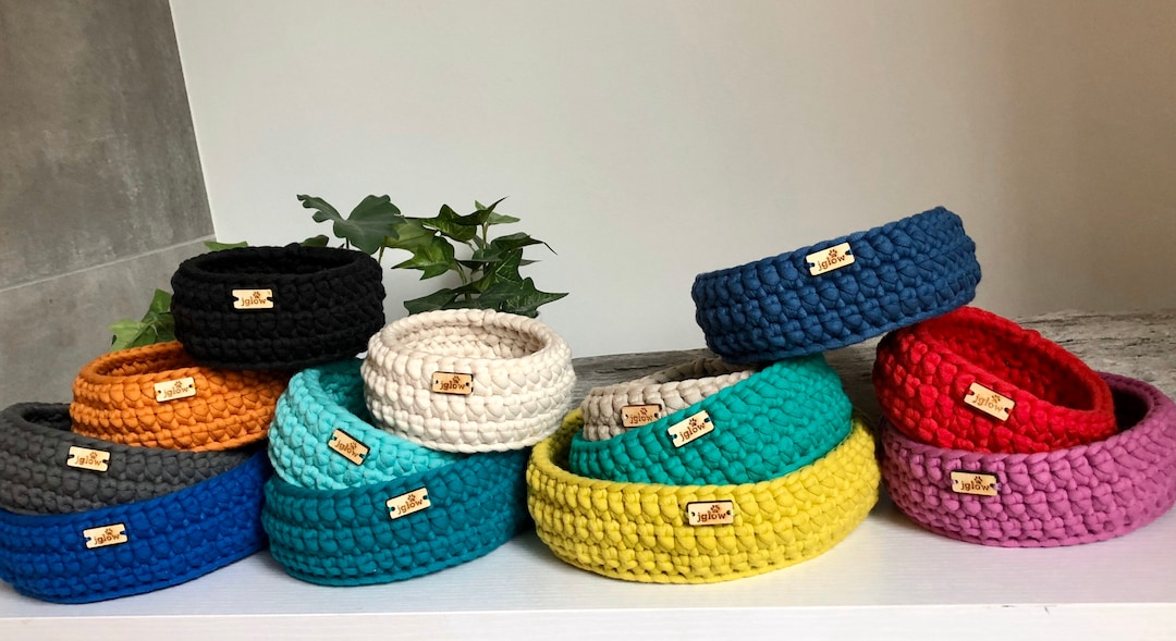 3 Tall Solid Colour Crochet Storage Containers Montessori Crochet ...