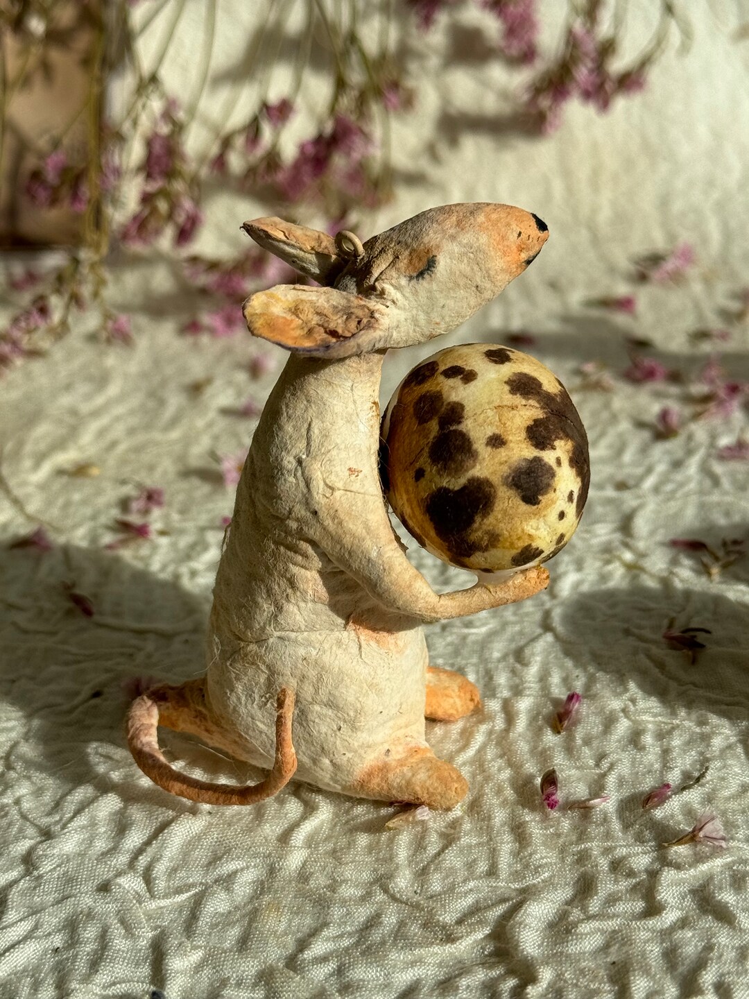 Easter or Christmas Ornament, Figur the White Mouse With Egg . Watte ...