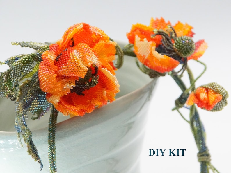 KIT: Materials and Instructions to Make an Orange Poppy Necklace - Etsy