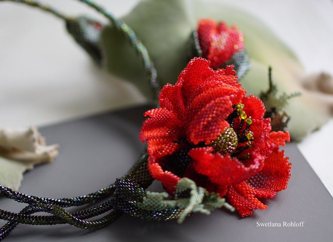 Red Poppy Necklace Beading DIY Kit and Tutorial - Etsy.de